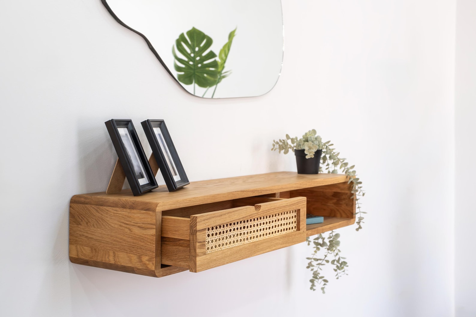 Floating Console Table With Rattan Drawer and Shelf ,entryway Table ...