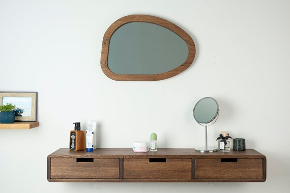 Floating Makeup Table With Three Drawers Makeup Organizer for Vanity Oak Vanity Table dressing Table floating Oak Desk Etsy UK