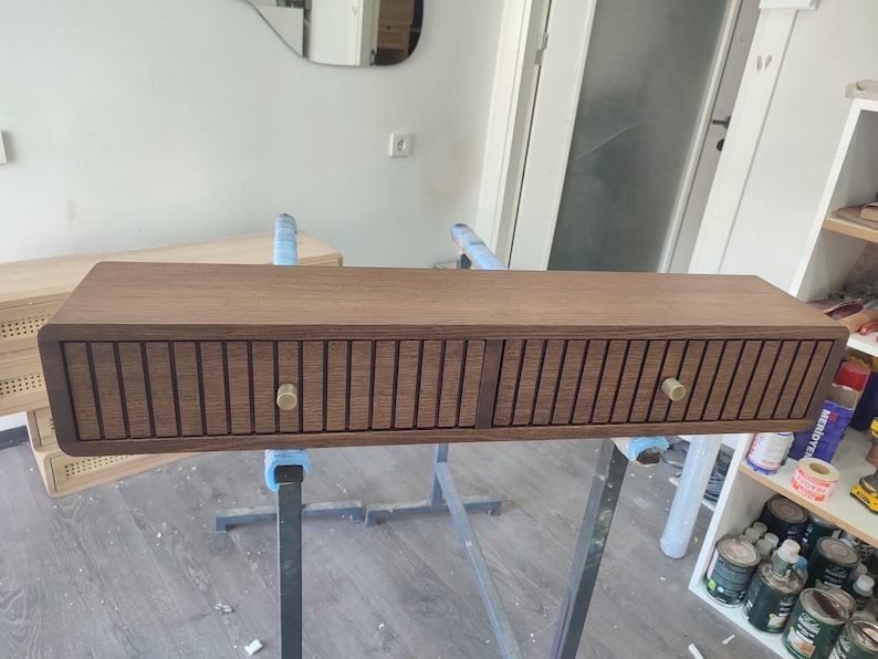 Floating Console Table With Two Fluted Drawers in Solid Oak – Modern ...