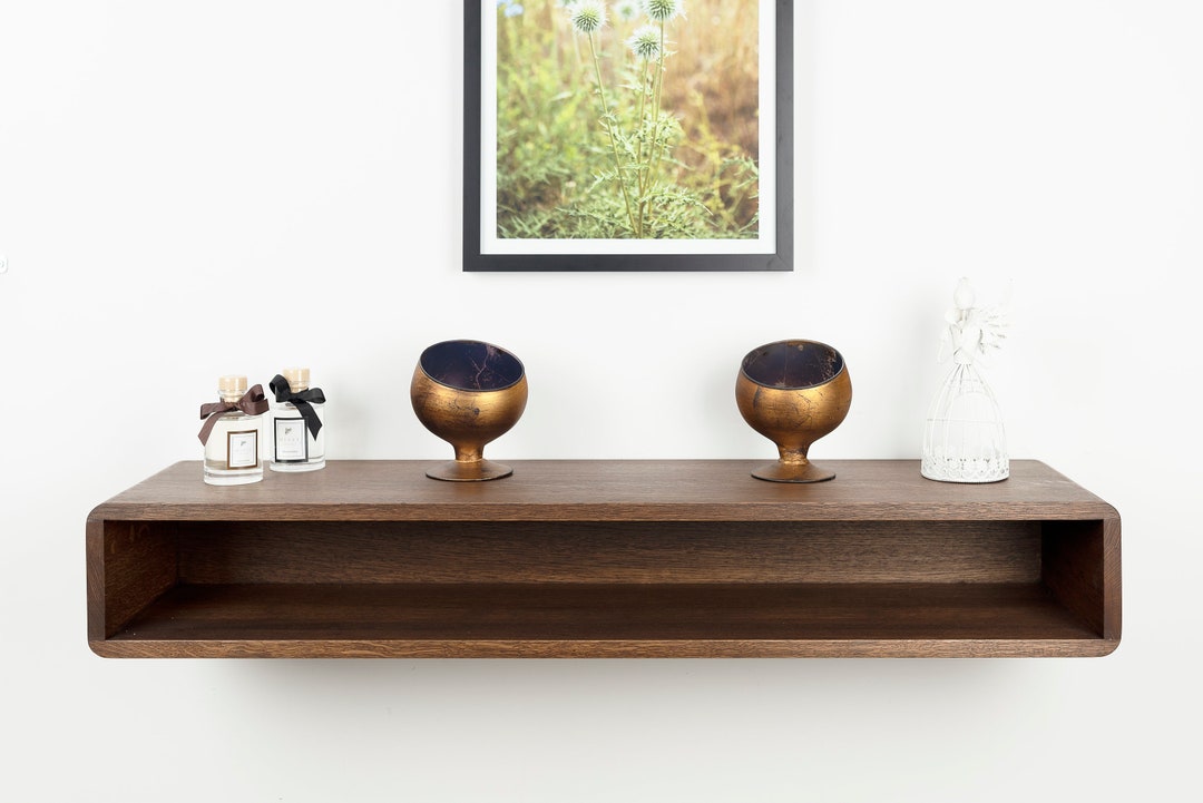 Solid Oak Floating Console Table: Wall Mounted Entryway Hallway Table ...