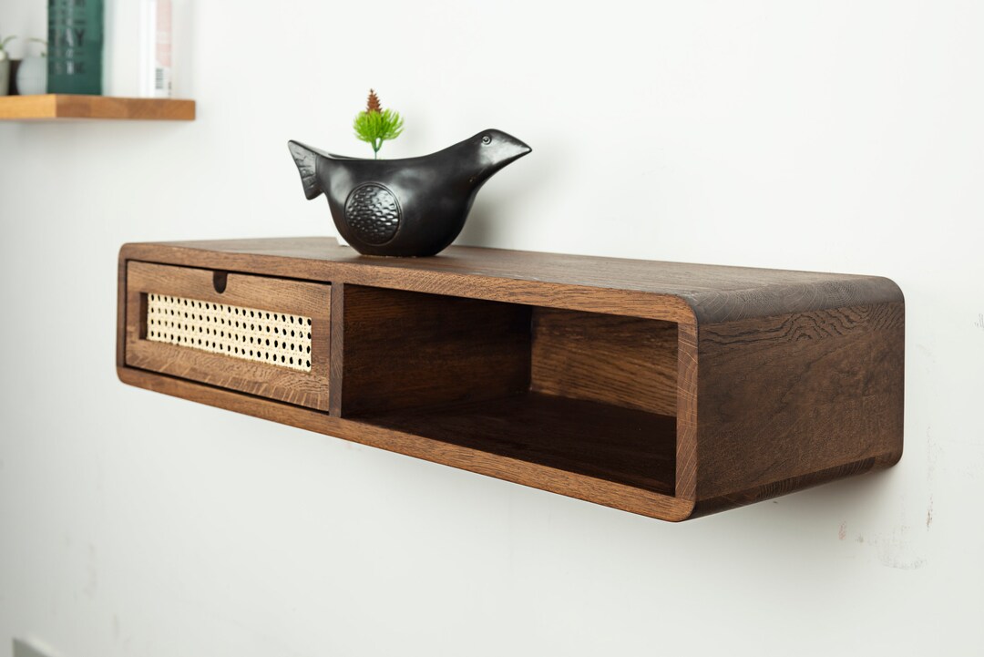 Floating Console Table With Rattan Drawer and Shelf ,entryway Table ...