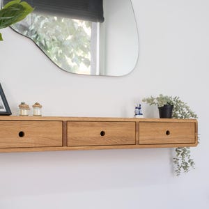 Solid Oak Floating Console Table With Three Drawers - Entryway Hallway ...