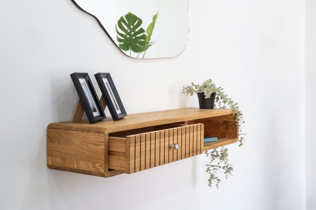 Fluted Floating Console Table With Drawer and Shelf ,entryway Table ...