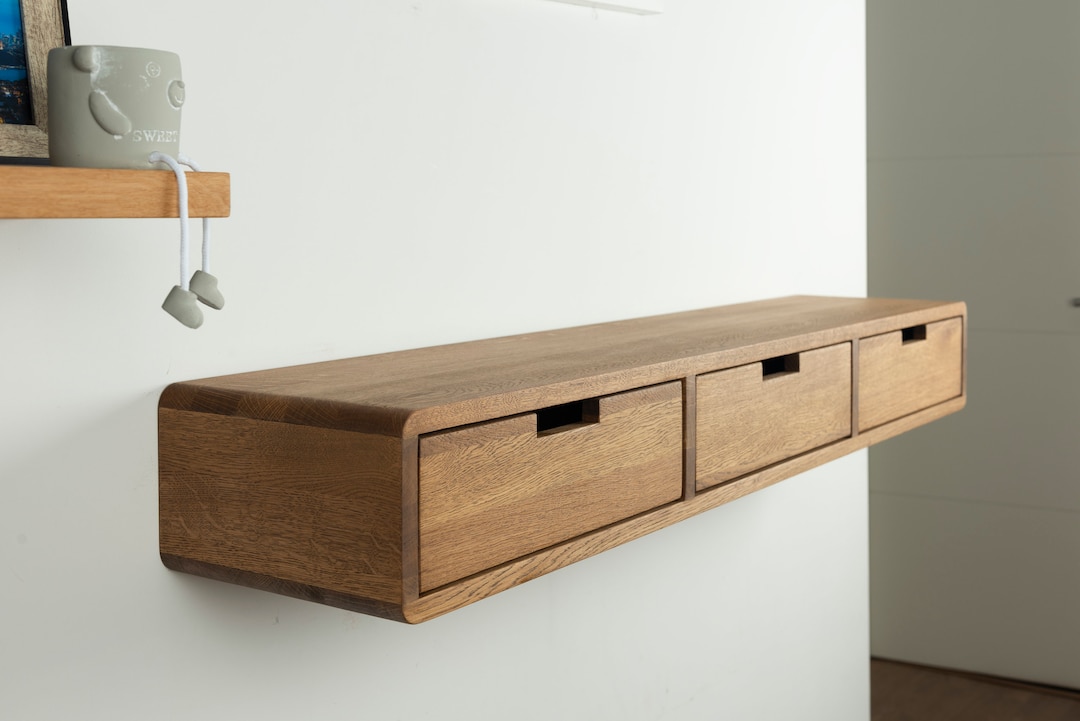 Solid Oak Floating Console Table With Three Drawers - Entryway Hallway ...