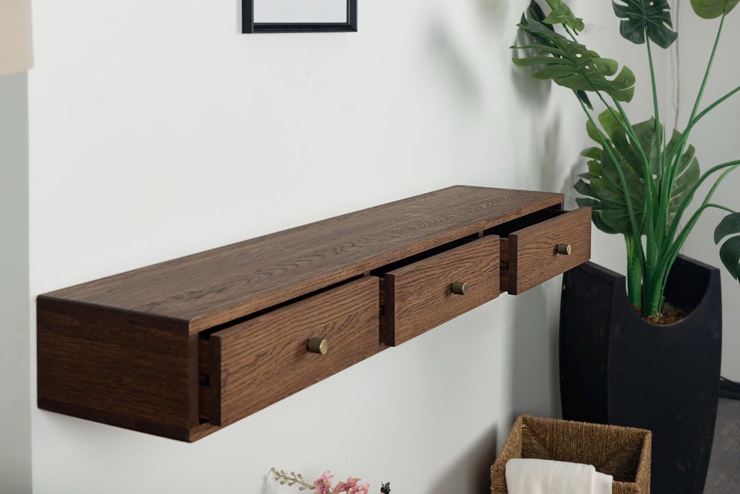 Floating Vanity Table With Three Drawers in Solid Oak – Makeup Vanity ...