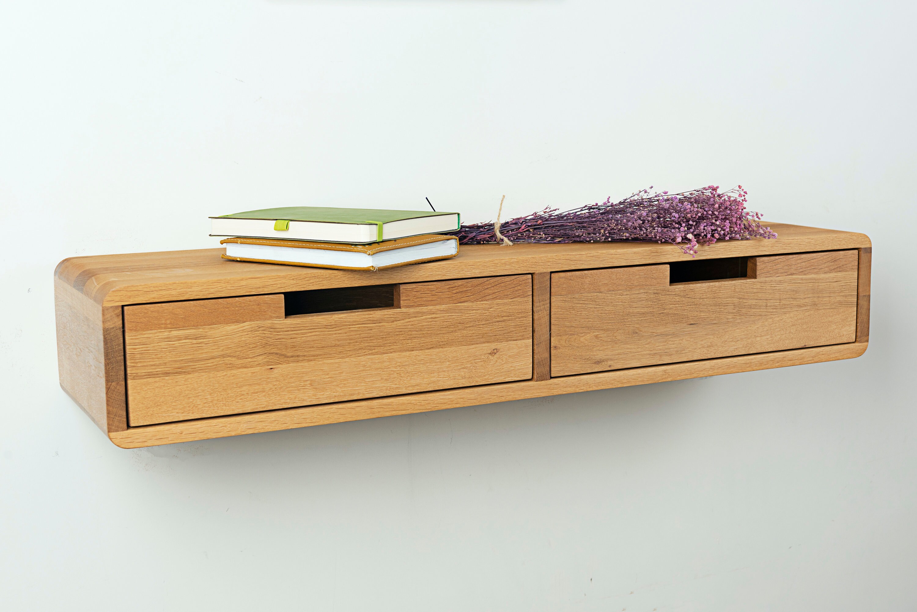 Solid Oak Floating Console Table: Entryway Hallway Table With Drawers ...
