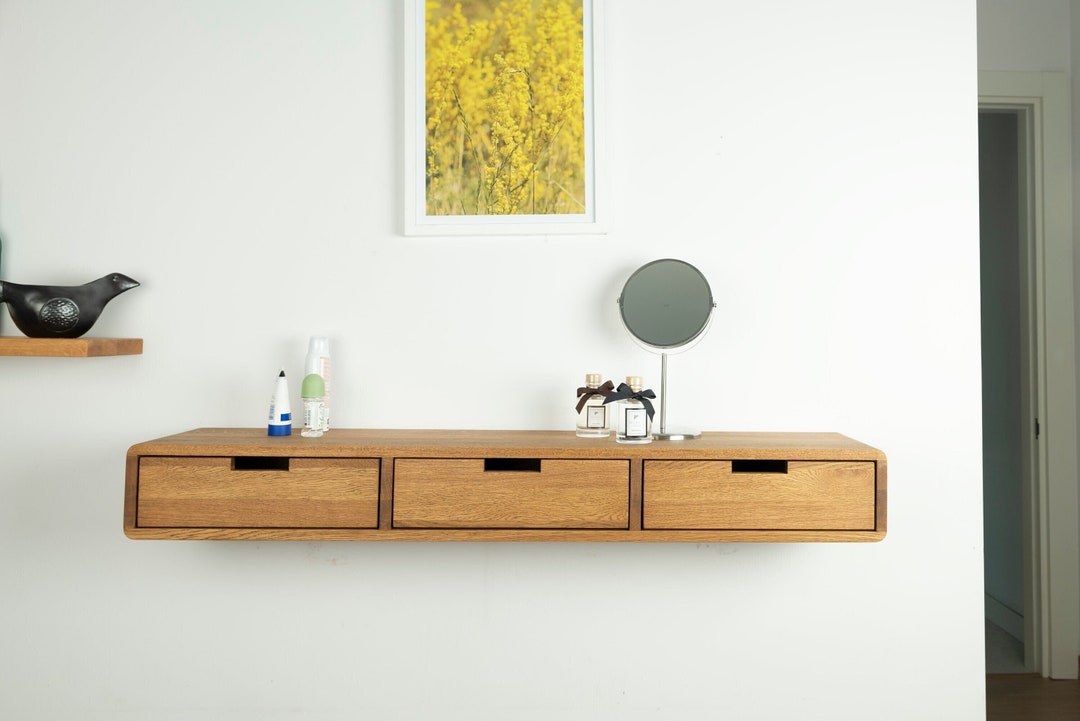 Floating Makeup Table With Three Drawers, Makeup Organizer for Vanity ...