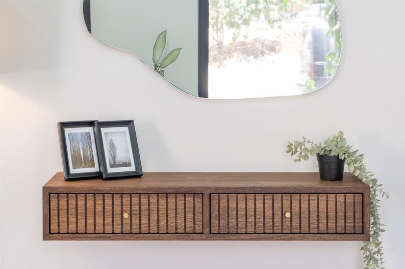 Floating Console Table With Two Fluted Drawers in Solid Oak – Entryway ...