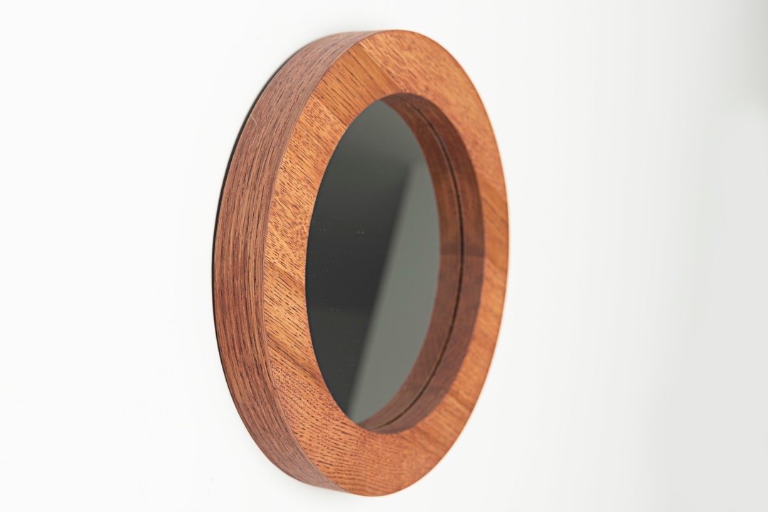 Minimalist Round Oak Mirror, Wooden Vanity Mirror, Rustic Circle Mirror ...