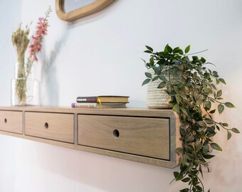 Floating Console Table With Oak Drawers, Entryway Table With Storage in ...