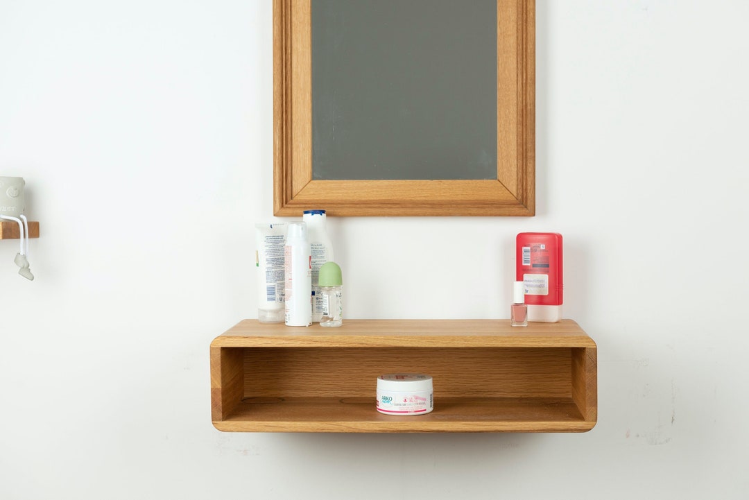 Floating Makeup Table, Makeup Organizer for Vanity, Oak Vanity Table ...