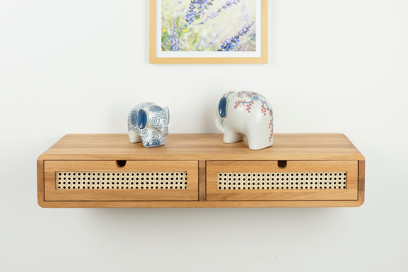 Floating Console Table With Two Rattan Drawers Narrow Console - Etsy