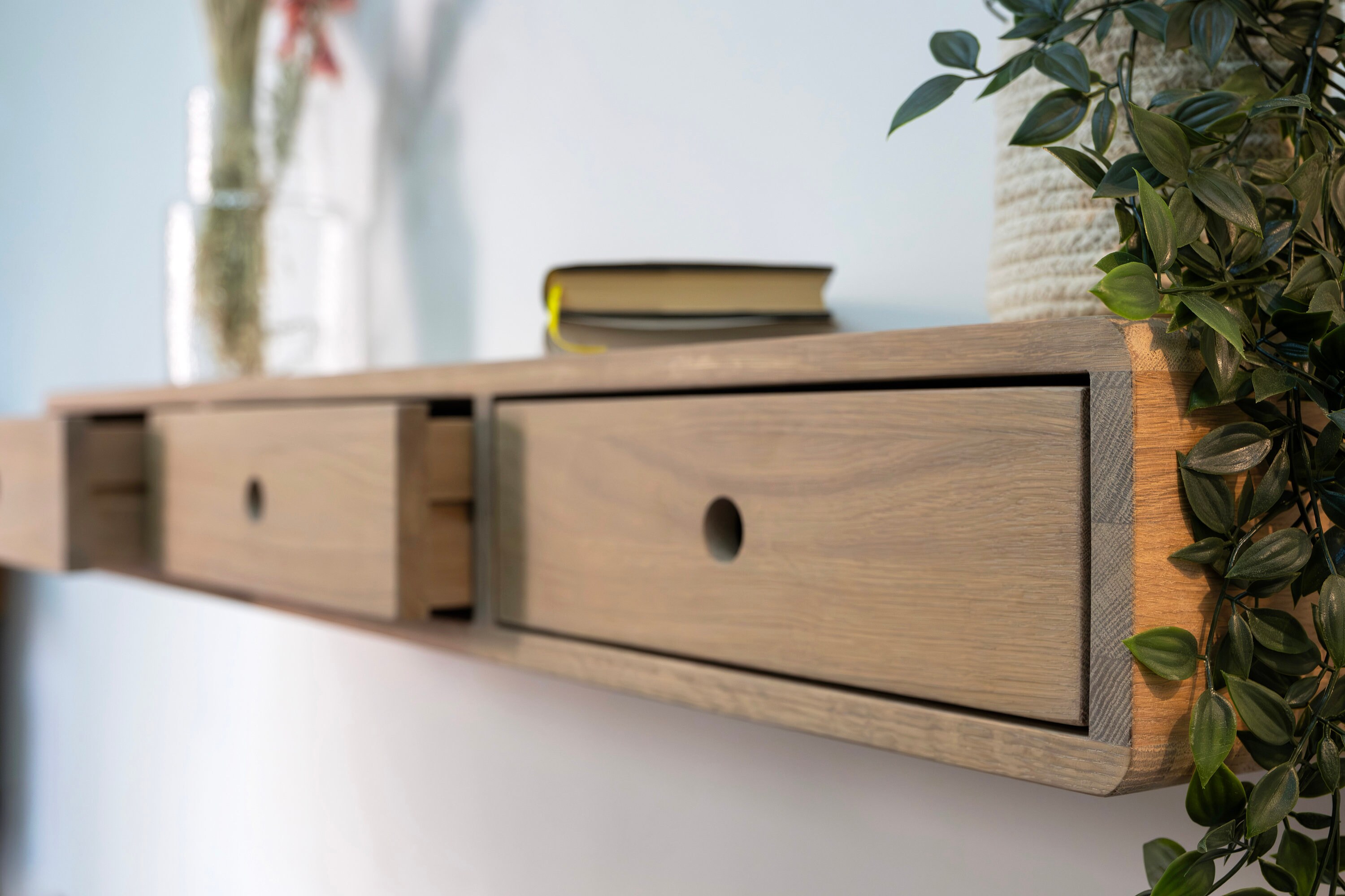 Floating Console Table With Three Drawers entryway Table Hallway Wooden Table Solid Oak Wood Table Etsy