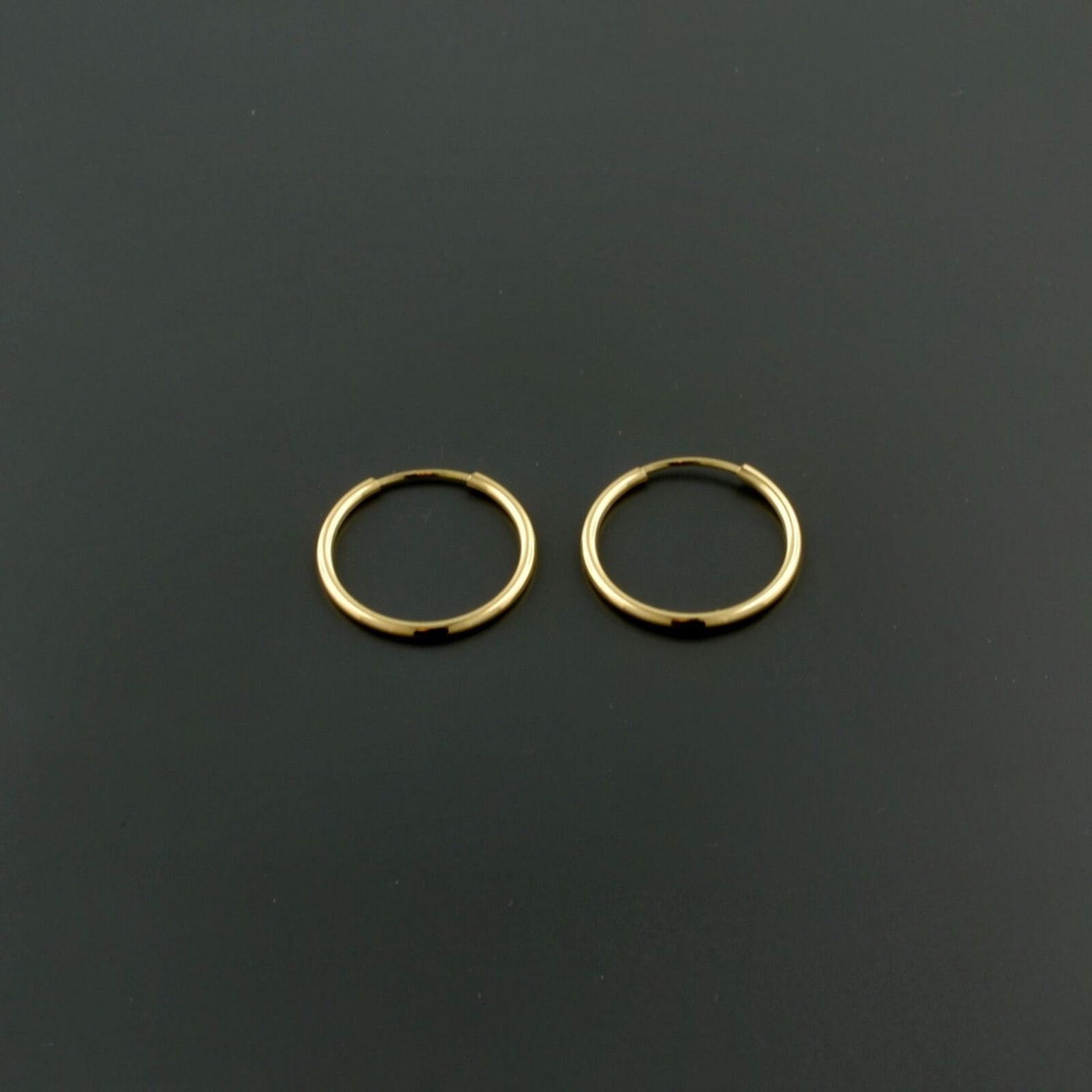 14K Yellow Gold 14mm High Polished Endless HOOP EARRINGS | Etsy