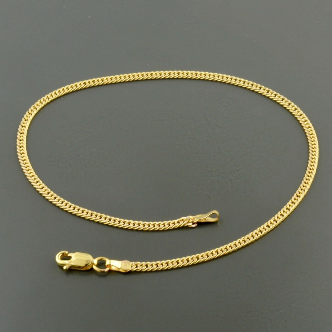 10K YELLOW GOLD ANKLET | 2.4MM Wide | Solid Pave Curb Link 10 Inch ...