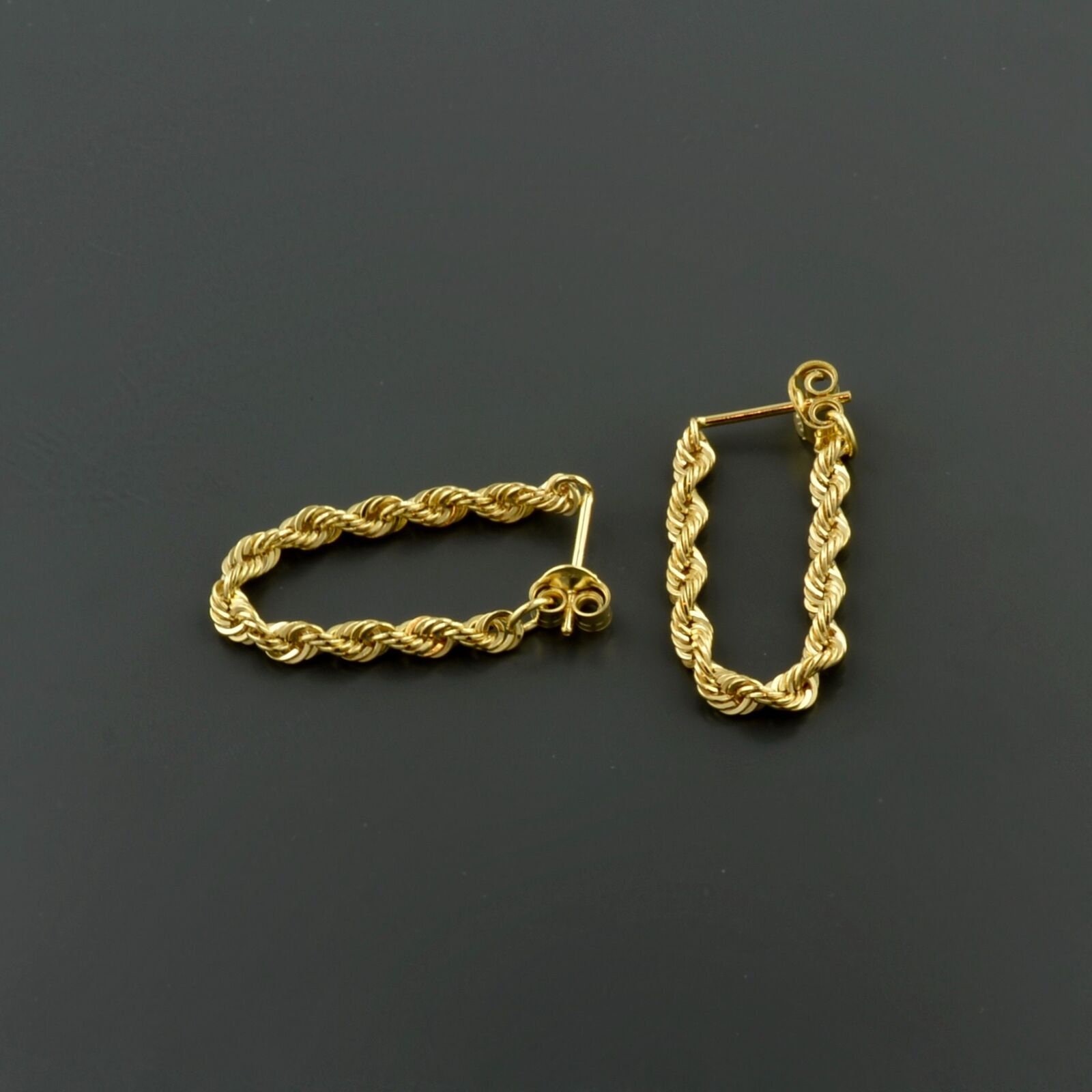 10K YELLOW GOLD 2.5mm Rope Chain Stud Dangle EARRINGS Push - Etsy