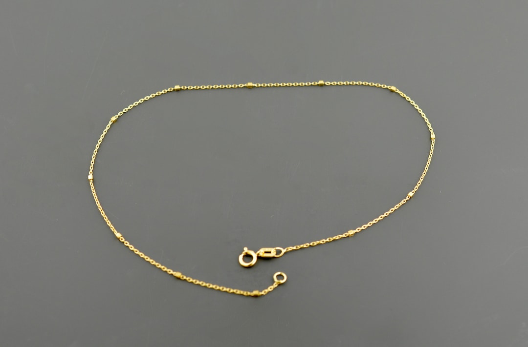 14K YELLOW GOLD ANKLET | .85MM Wide | Cable Link W/box Stations 10 Inch ...