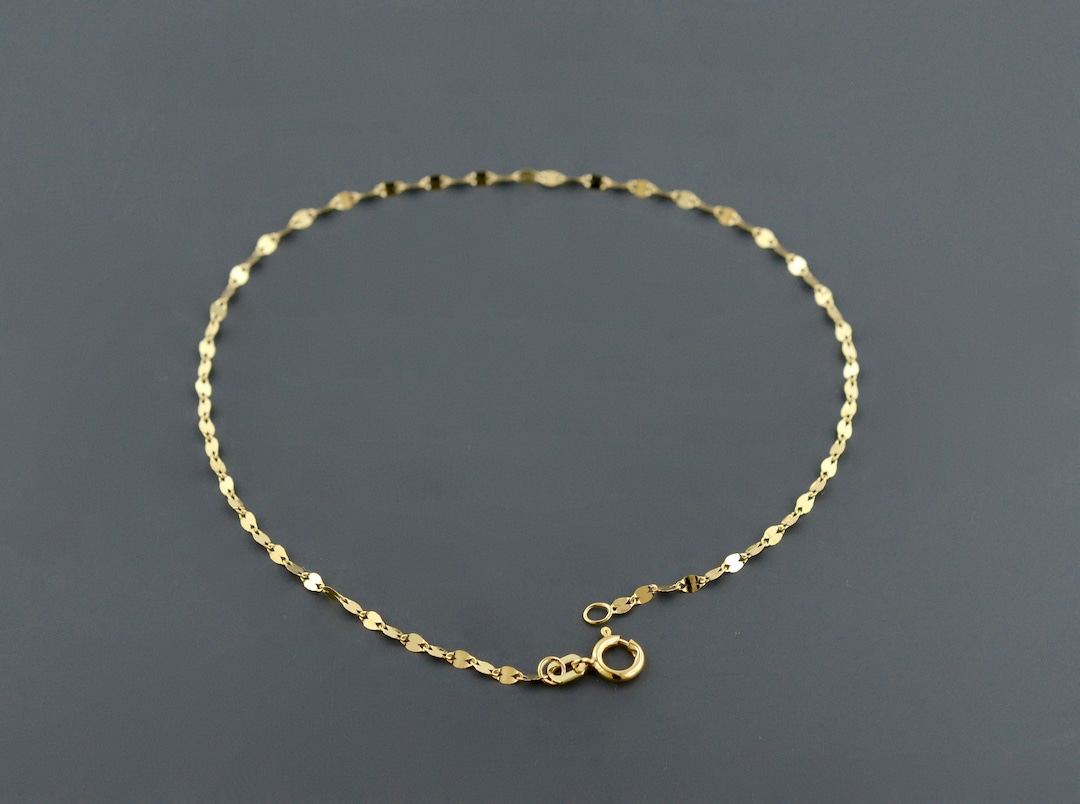 10K YELLOW GOLD ANKLET | 1.9MM Wide | Polished Marine Link 9 Inch ...