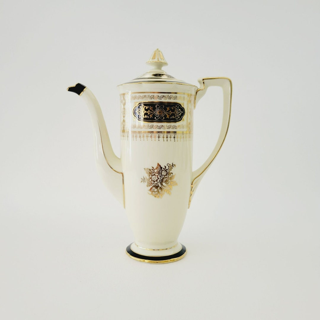 Noritake Art Nouveau Coffee Pot, C1940s, Cream With Hand Painted Gold ...