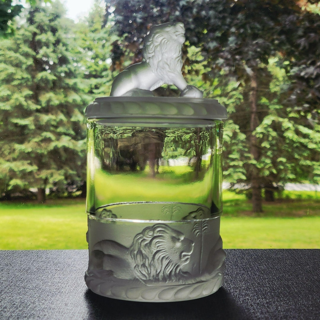 Antique EAPG Gillinder & Sons Lion Jar, Vintage Frosted Glass C. Late ...