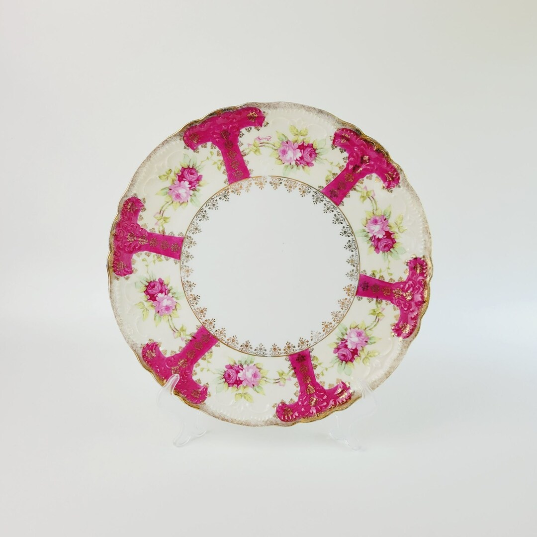 Signed Weimar Germany Pink & Gold Floral Centerpiece Platter, Pink ...