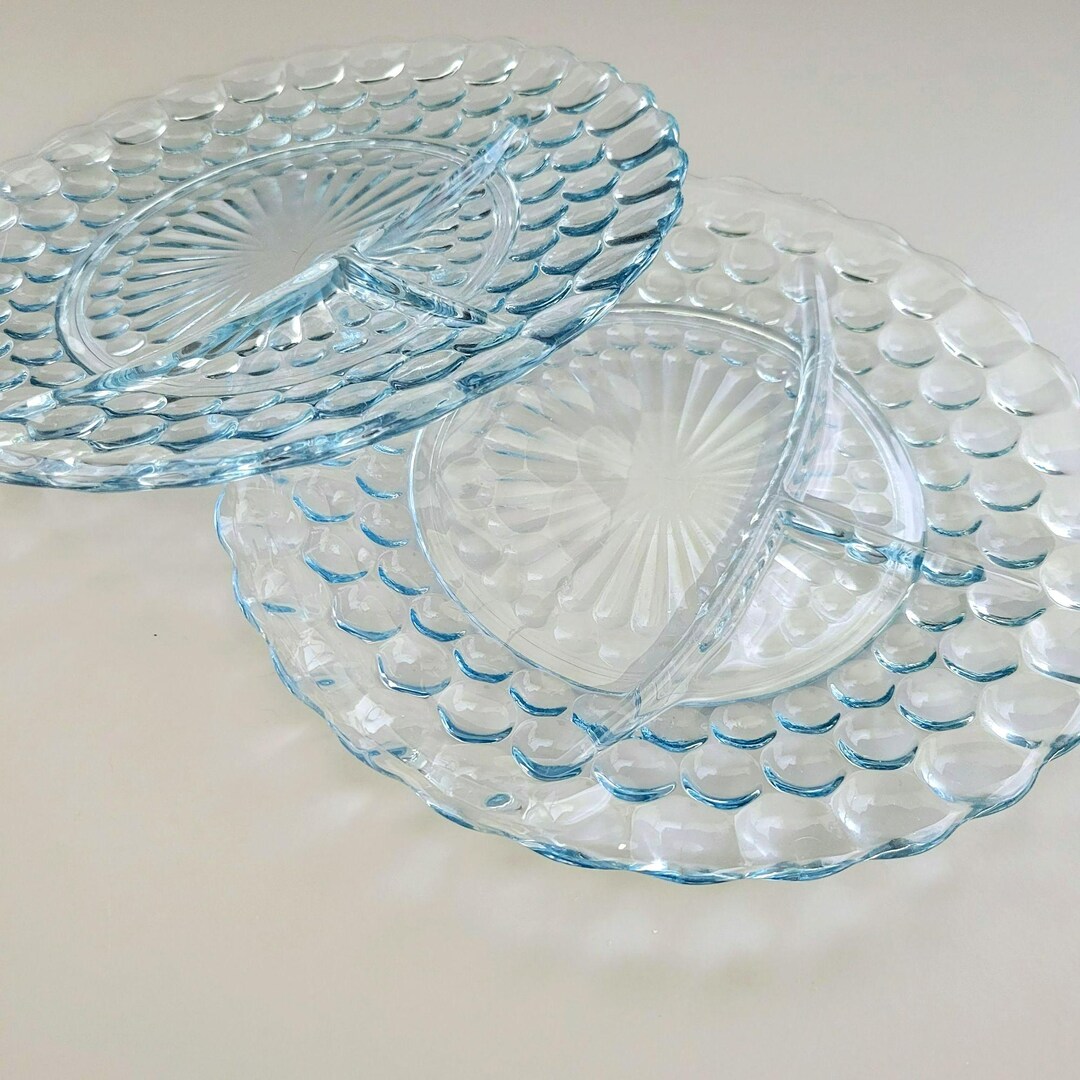 Vintage Anchor Hocking Bubble Blue Grill Plate Set of 2, 3 Sections ...