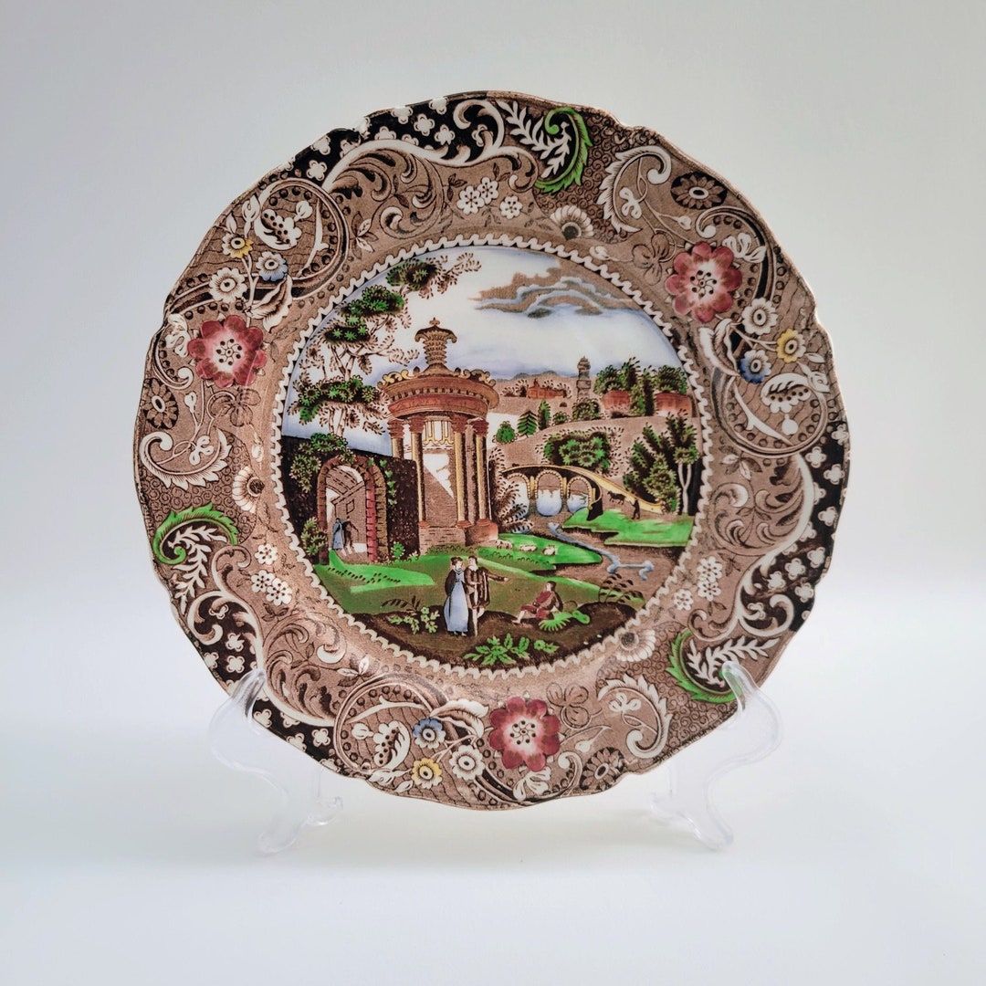 Vintage W. R Midwinter Landscape Black Dinner Plate, Courting Couple in ...