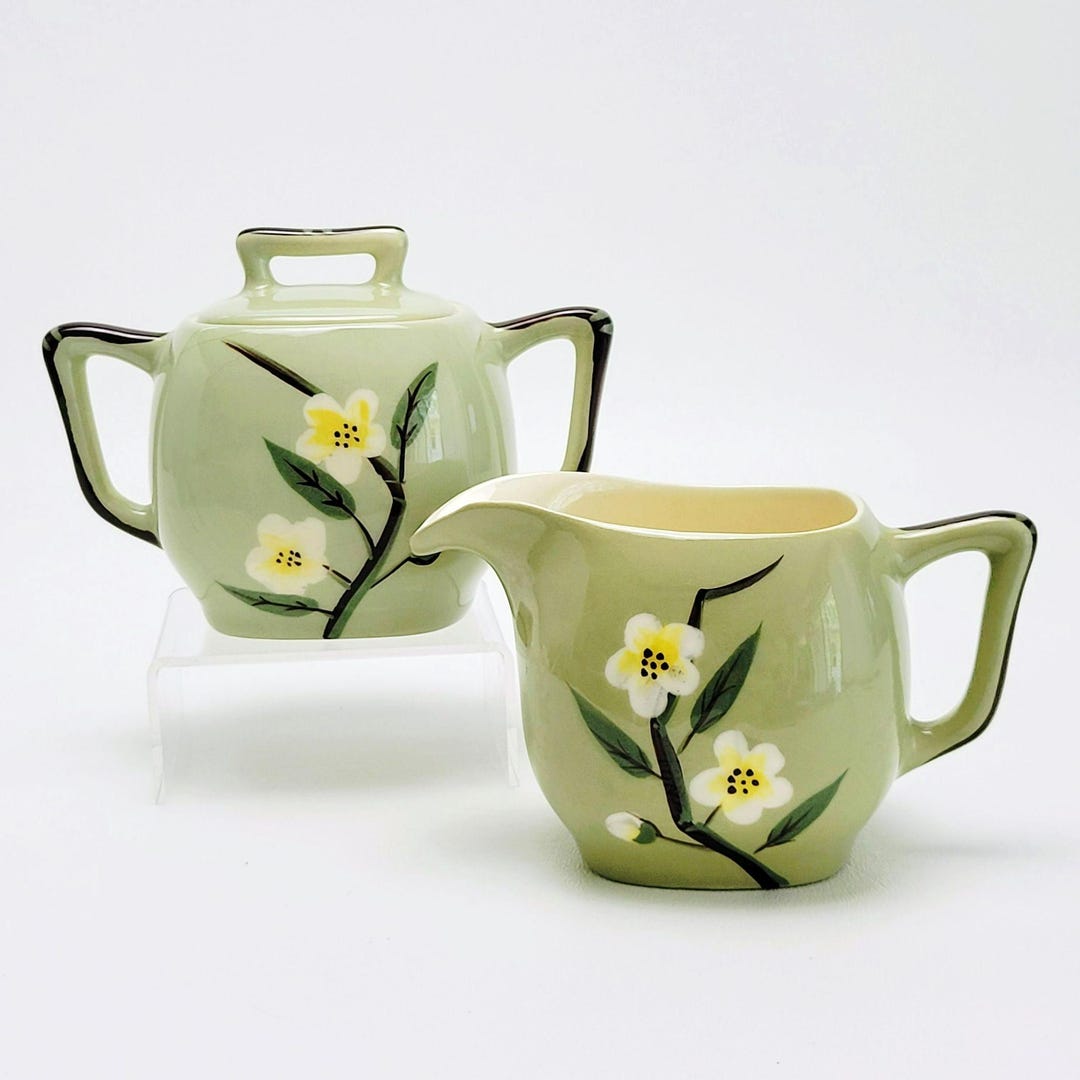 Vintage Weil Ware Blossom Celadon Square Creamer & Sugar Bowl, Light ...