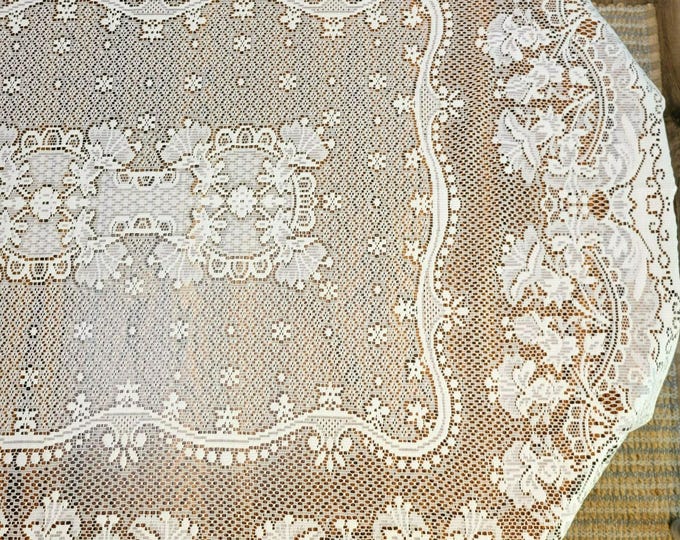 Vintage White Lace Rectangle Tablecloth With Floral Pattern 65"x52 ...