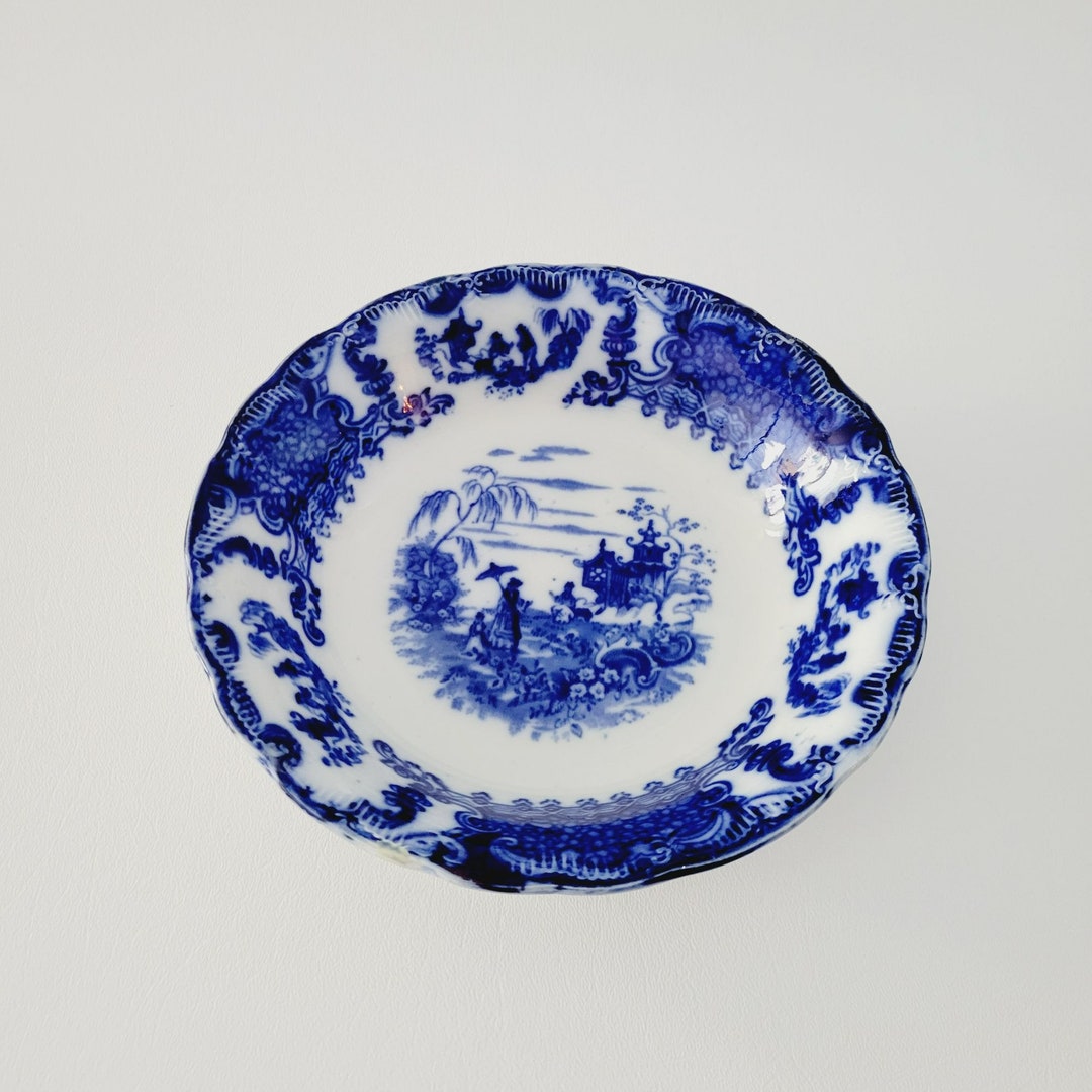 Antique Upper Hanley Pottery Geisha Flow Blue Soup Bowl C1895-1900 ...