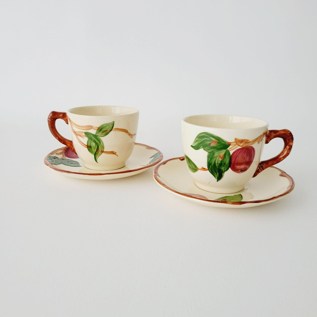 Franciscan 1960s Apple Blossom Teacups & Saucers 2 , Vintage Hand ...