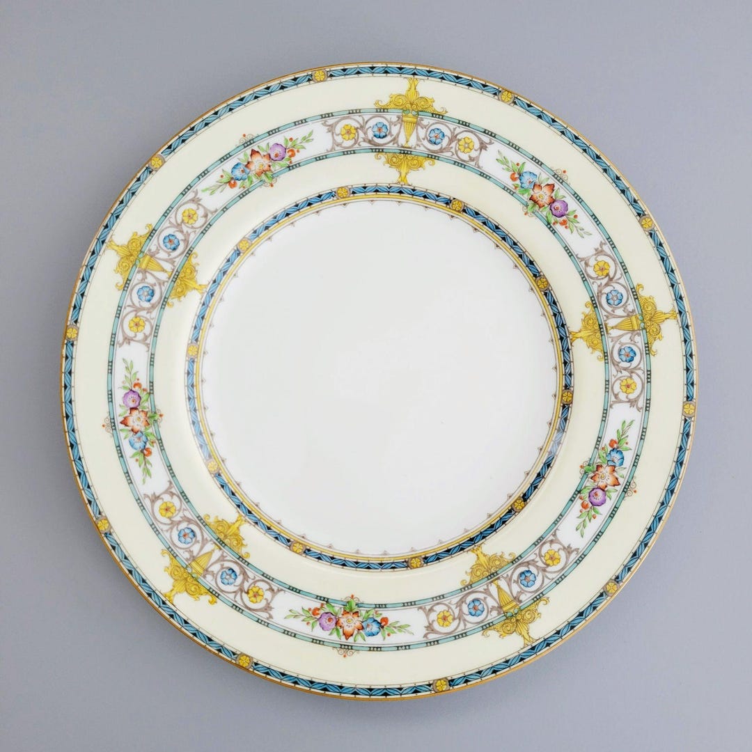 Vintage Minton Windermere Dinner Plate, Neoclassical Aqua Floral ...
