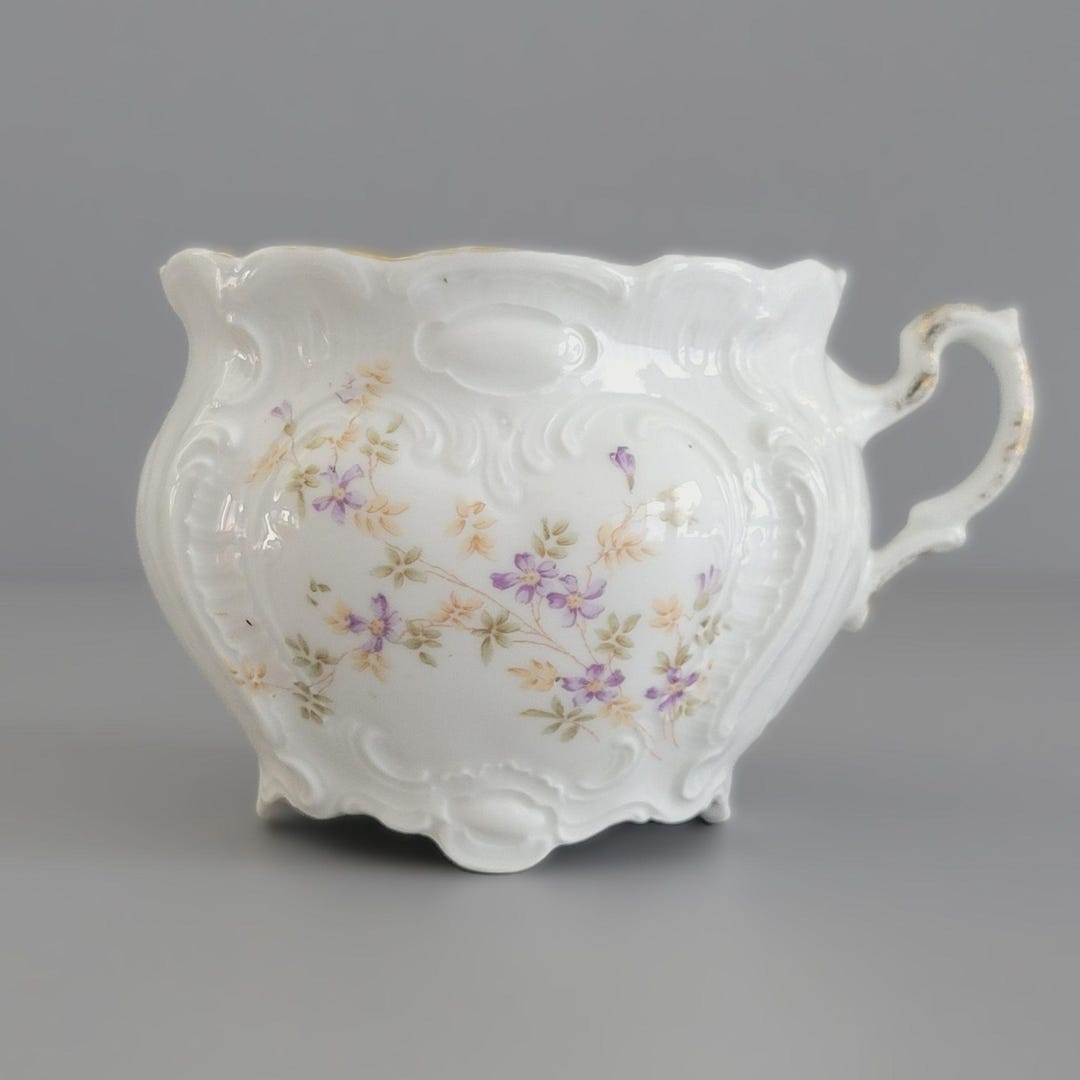 Antique Weimar Large Floral Mustache Cup Mug, White With Purple & Orange Flowers, Gold Edging ...