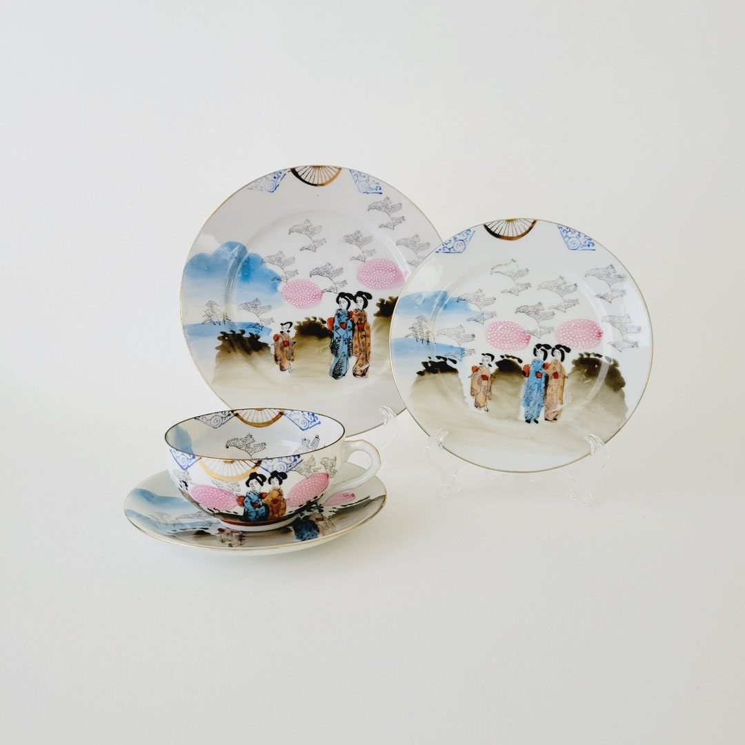 Japanese Kutani Geisha Girls Teacup, Saucer, Salad & Bread Plate ...