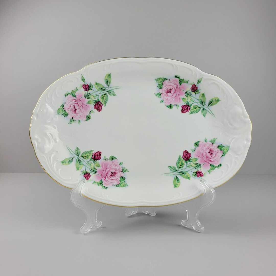 Vintage Floral Rose 12 Oval Serving Platter, Wawel China Royal Vienna ...