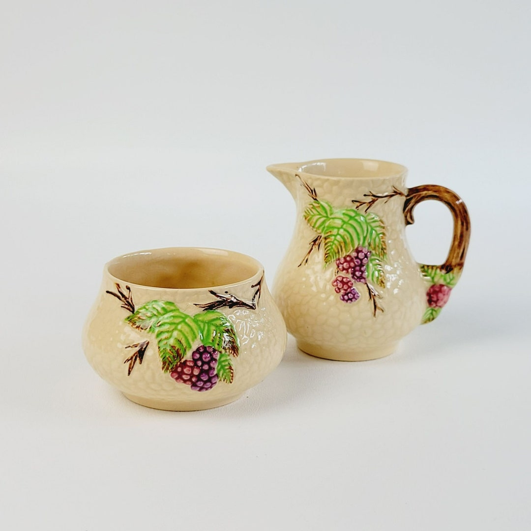 Wade Bramble Berry Creamer Pitcher & Sugar Bowl, Beige Base, Textured ...