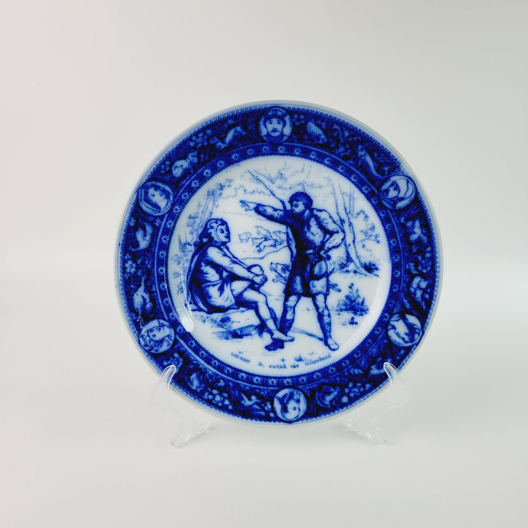 Wedgwood Ivanhoe Flow Blue Dinner Plate, Wamba & Gurth the Swineherd, C ...