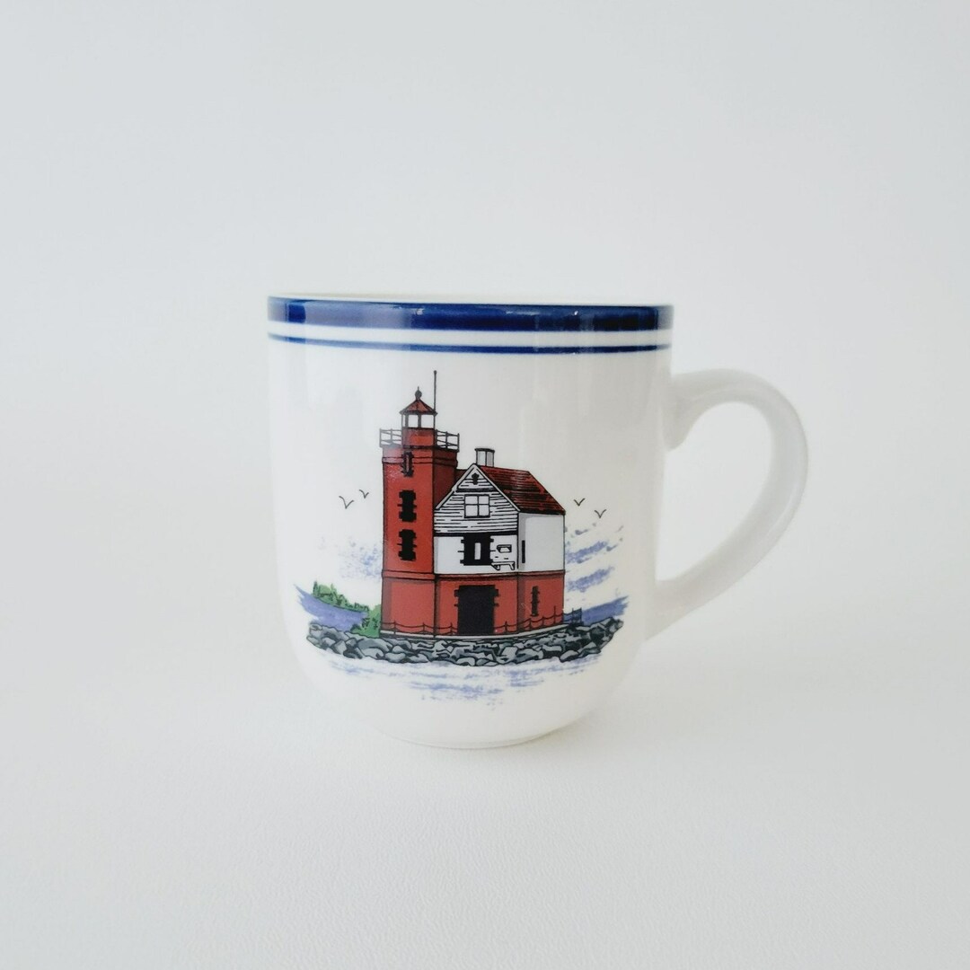 Lighthouse Coffee Mug 12fl. Oz, Libbey Tableware Blue & White Nautical ...
