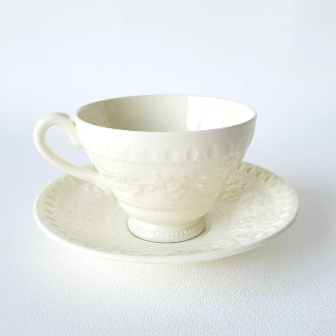 Vintage Wedgwood Wellesley Teacup & Saucer, off White Embossed Floral ...