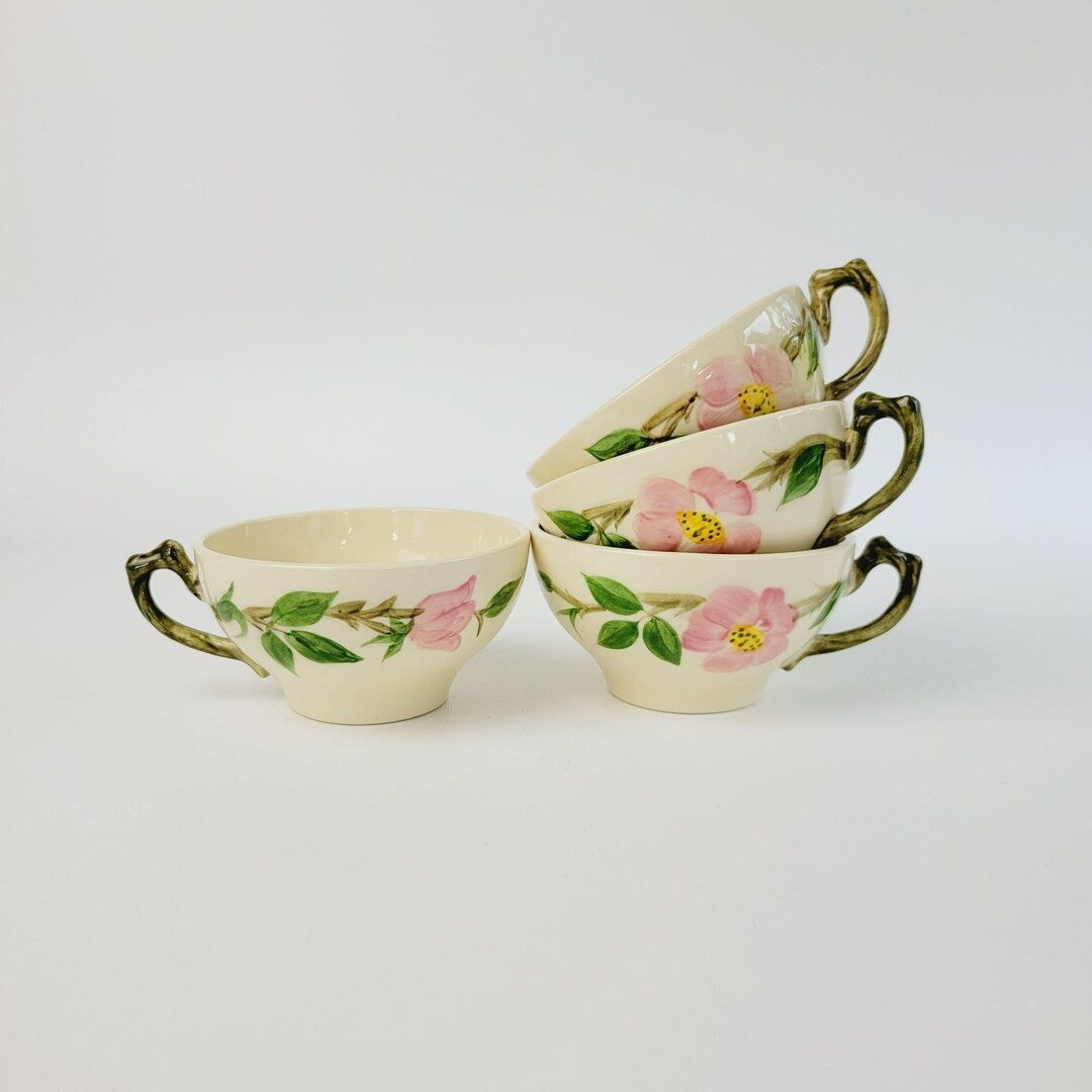 Franciscan C.1950s Desert Rose Cups, Set of 4, Pink Floral Hand Painted ...