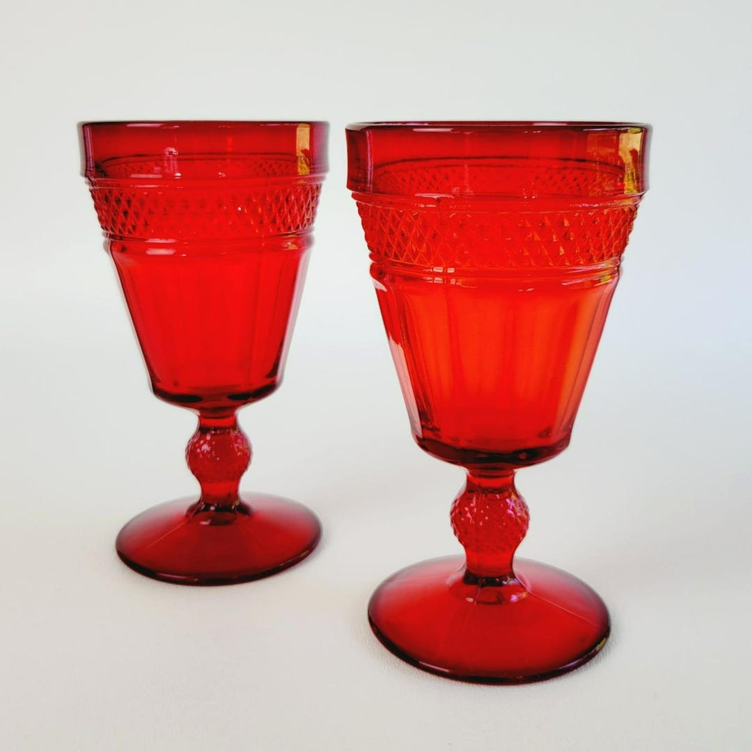 Vintage Viking Glass Co. Mt Vernon Red Glass Goblets Set of 2, Panel ...