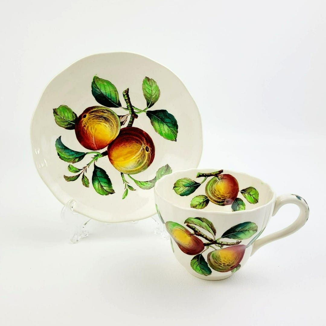 Vintage Spode Apple Teacup & Saucer, Red and Green Fruit Pattern With ...