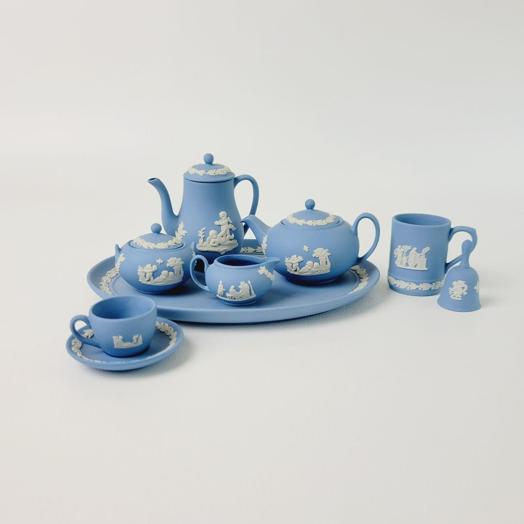 Vintage Wedgwood Blue Jasperware Miniature Tea Set With 12 Pieces: Tray ...