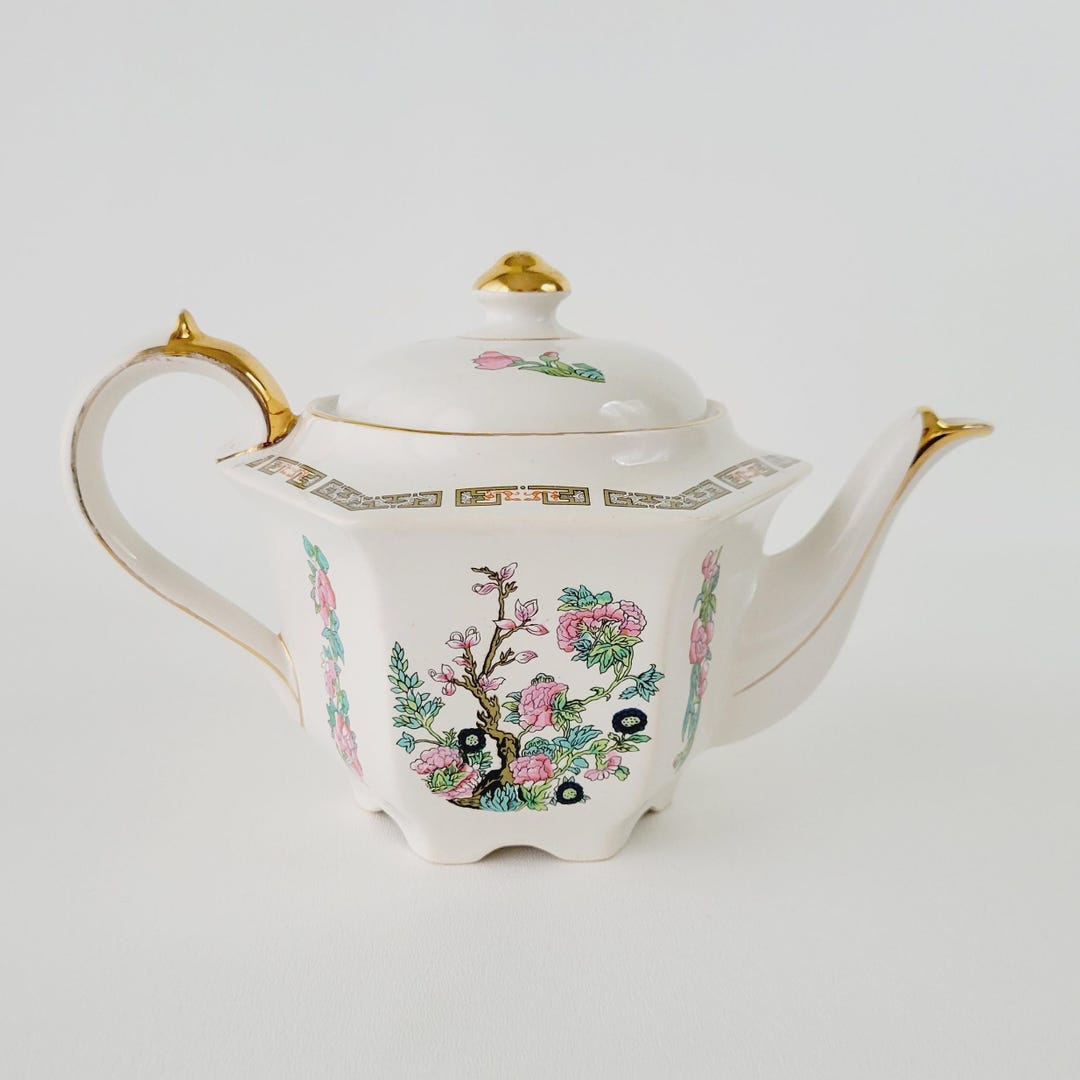Vintage Sadler Indian Tree Teapot, Hexagonal Shape, Pink Blue & Green ...