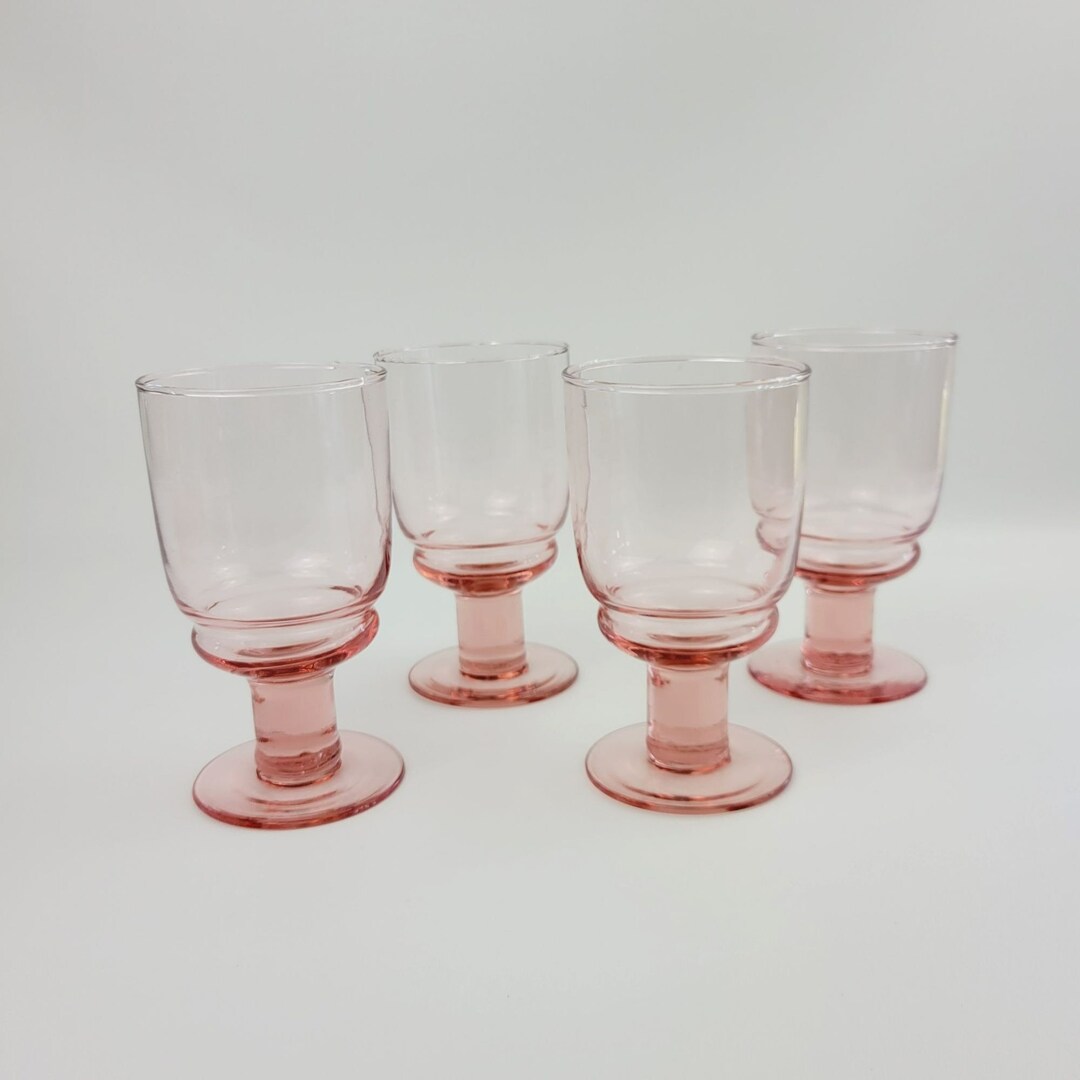 Vintage Pink Glass Goblets, Set of 4 Vintage Water or Wine Drinkware ...