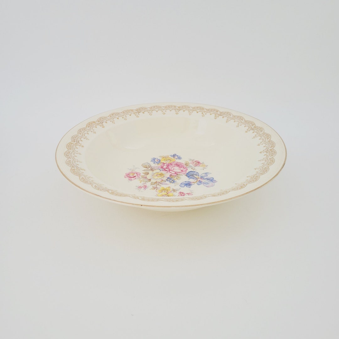 Edwin Knowles Priscilla 10" Round Serving Bowl, Cream Base Gold ...