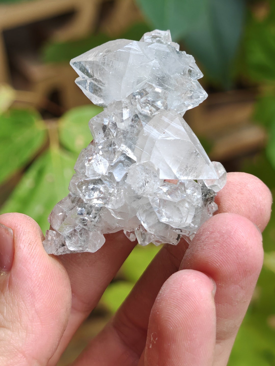 Doubly Terminated Apophyllite Crystals on Black Chalcedony Stalactite ...
