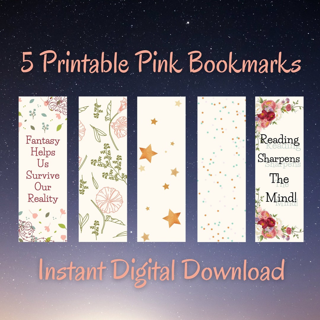 Set of 5 Printable Bookmarks for Reading| Digital Downloadable ...