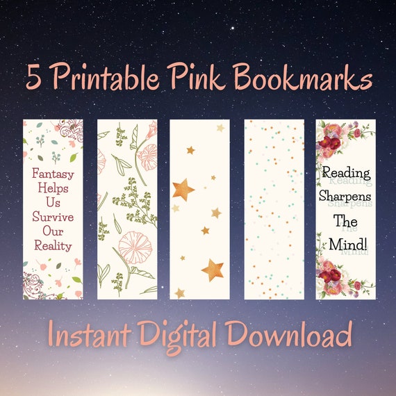 Set of 5 Printable Bookmarks for Reading Digital Downloadable | Etsy