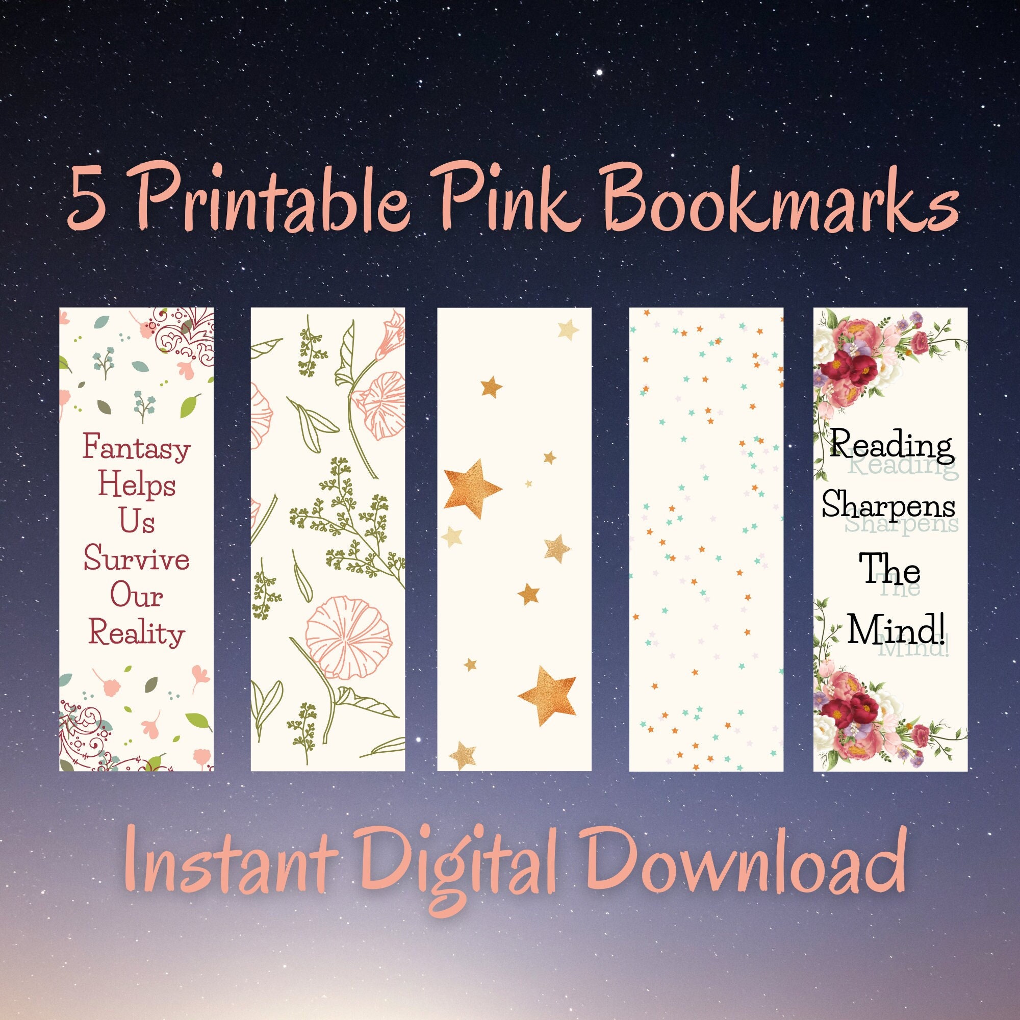 Set of 5 Printable Bookmarks for Reading| Digital Downloadable ...